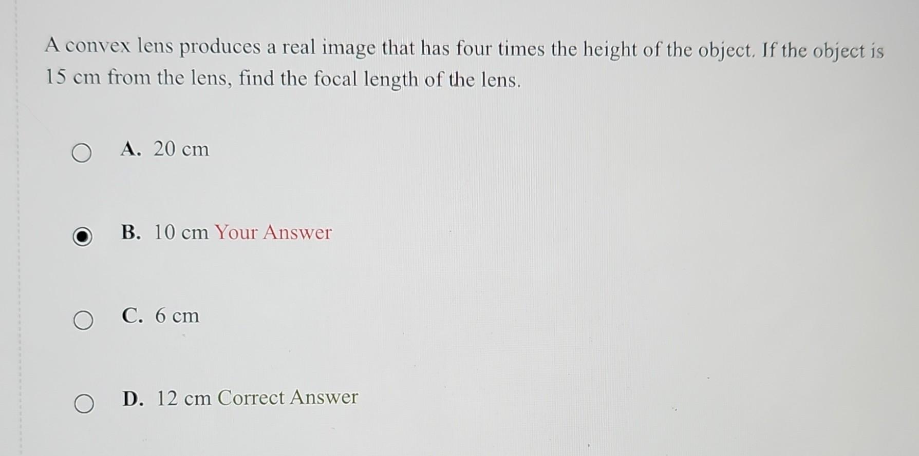 Solved A convex lens produces a real image that has four | Chegg.com