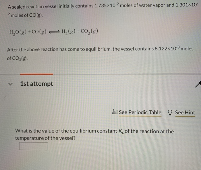 Solved A sealed reaction vessel initially contains 1.735x10 | Chegg.com