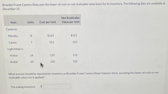 Solved Bramble Frame Camera Shop uses the | Chegg.com