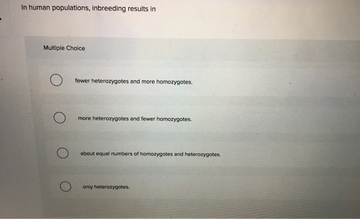 Solved In human populations, inbreeding results in Multiple | Chegg.com