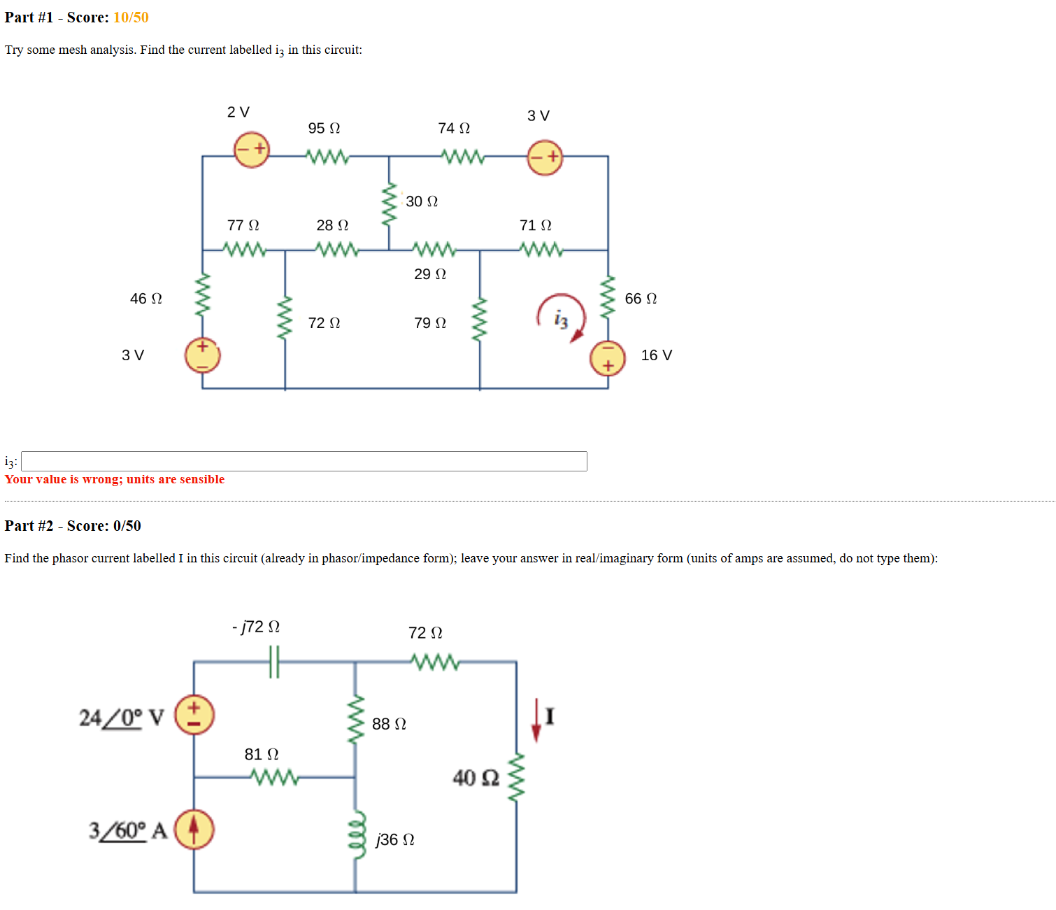 Solved Part \#1 - ﻿Score: 10/50 ﻿Try some mesh analysis. | Chegg.com