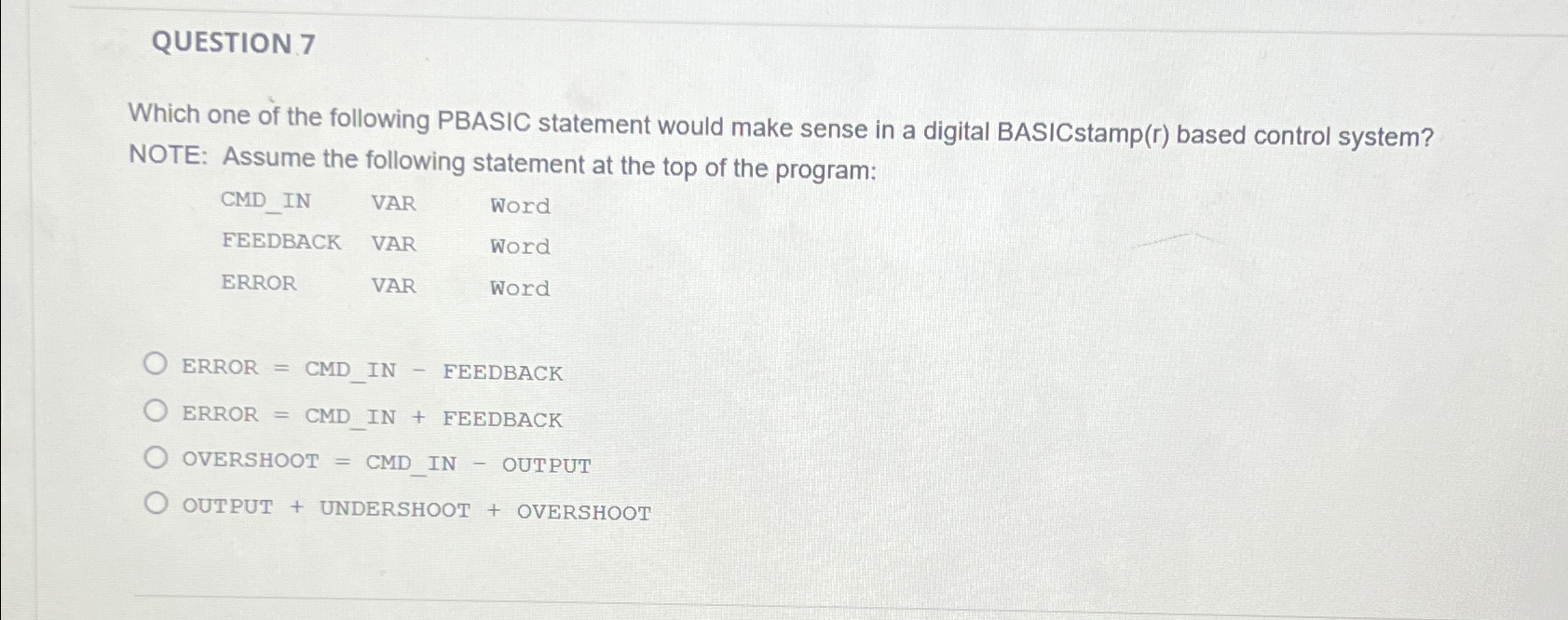 Solved QUESTION 7Which one of the following PBASIC statement | Chegg.com