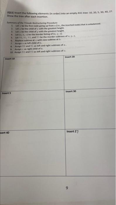 Solved (Q11) insert the following elements (in order) into | Chegg.com