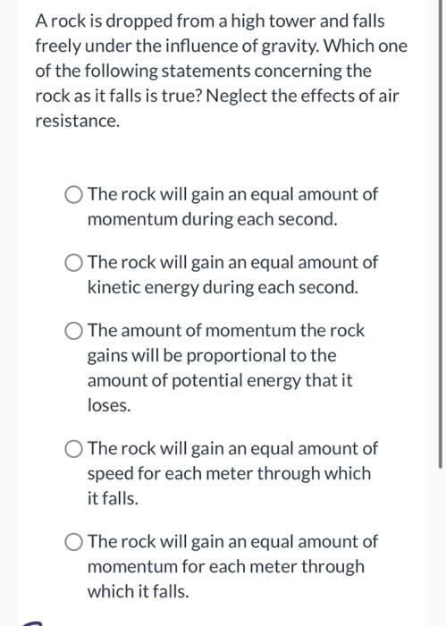 Solved A rock is dropped from a high tower and falls freely | Chegg.com