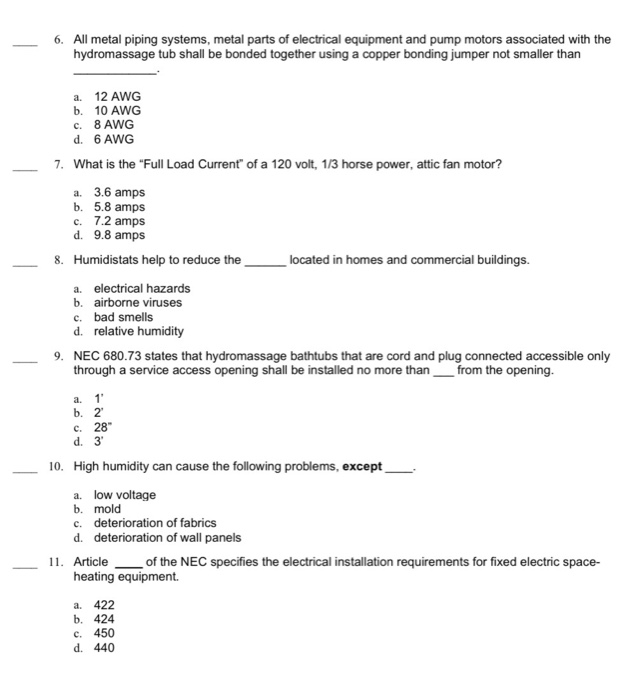 Solved 1. NEC 422.30 through 422.35 allow all of the | Chegg.com