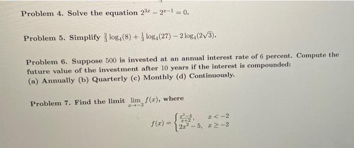 Solved Problem 4. Solve the equation 23-2-1=0. Problem 5. | Chegg.com