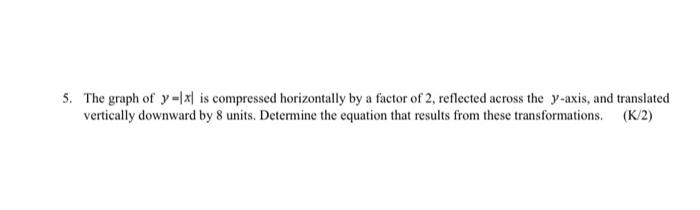 Solved The graph of y = |x| is compressed horizontally by a | Chegg.com