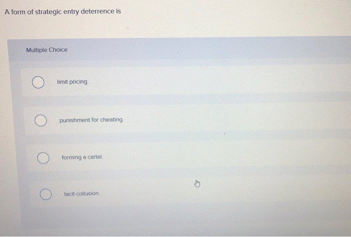 Solved A form of strategic entry deterrence is Multiple | Chegg.com