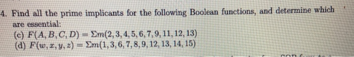 Solved 4. Find all the prime implicants for the following | Chegg.com
