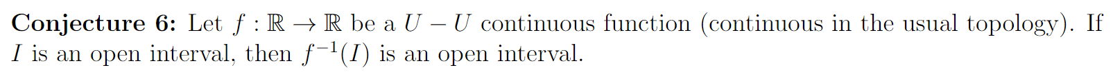 Solved Prove or disprove. Conjecture 6: Let f:R→R ﻿be a U-U | Chegg.com