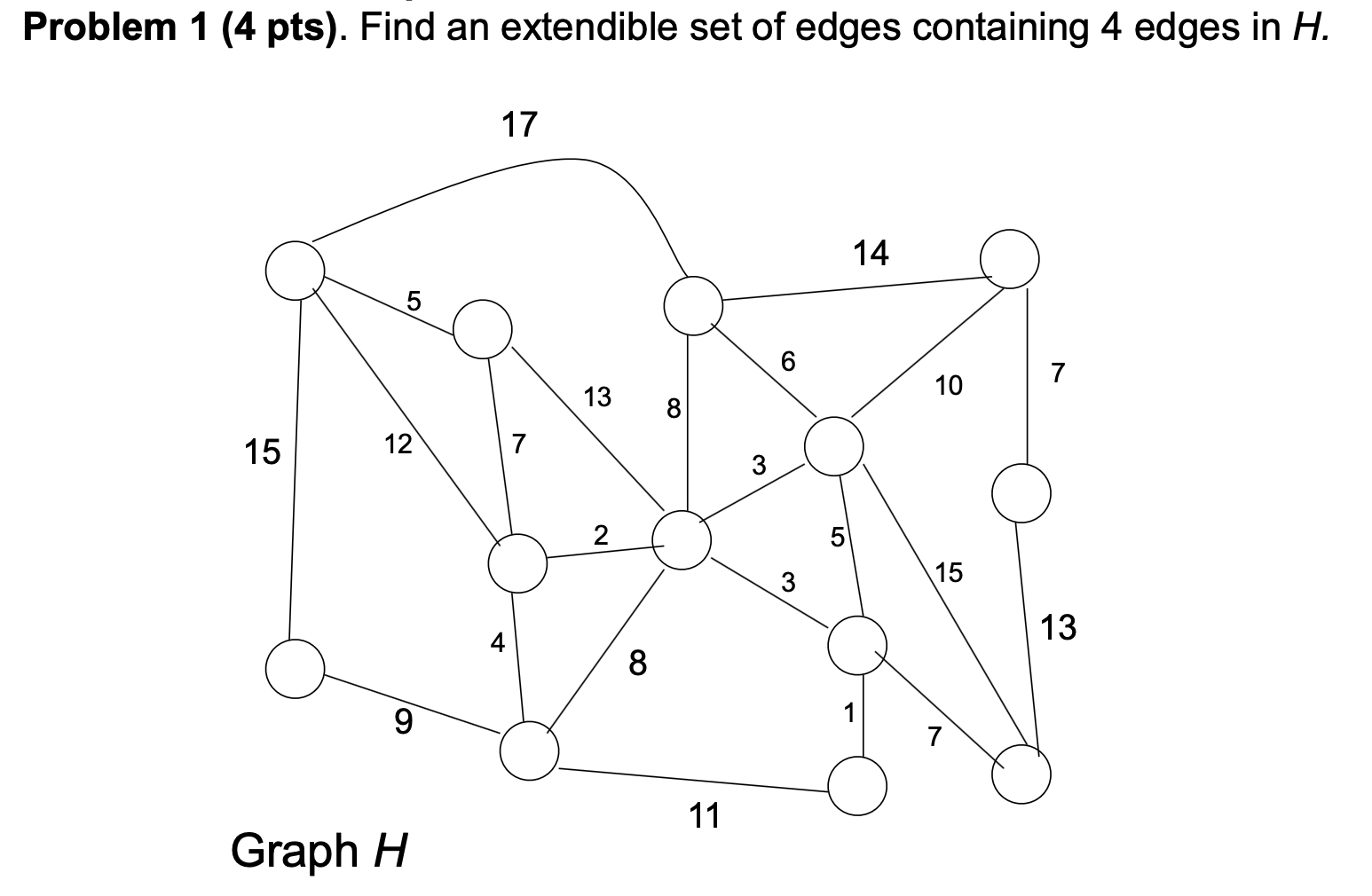 Solved Problem 1 (4 pts). Find an extendible set of edges | Chegg.com Solved Problem 1 (4 pts). Find an extendible set of edges | Chegg.com