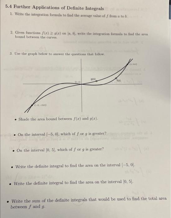 Solved 5.4 Further Applications of Definite Integrals 1. | Chegg.com