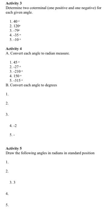 Solved Activity 3 Determine two coterminal (one positive and | Chegg.com