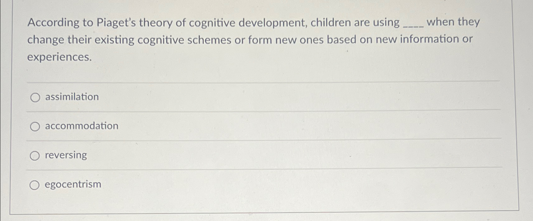 Solved According to Piaget's theory of cognitive | Chegg.com