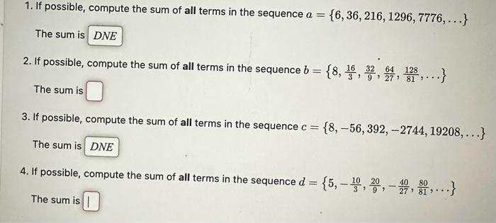 Solved If an=2n+6, list the first five terms of an, starting | Chegg.com