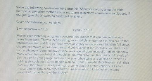 Solved Solve the following conversion word problem. Show | Chegg.com