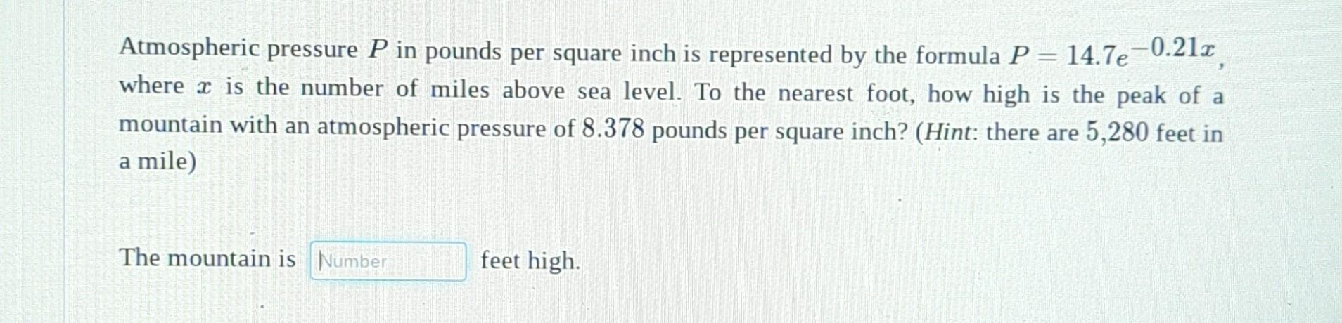 Solved Atmospheric pressure P in pounds per square inch is | Chegg.com