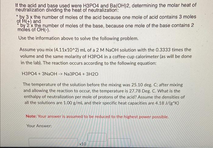 Solved If the acid and base used were H3PO4 and Ba(OH)2, | Chegg.com
