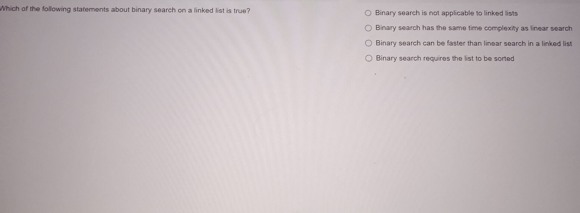 Solved Which of the following statements about binary search | Chegg.com
