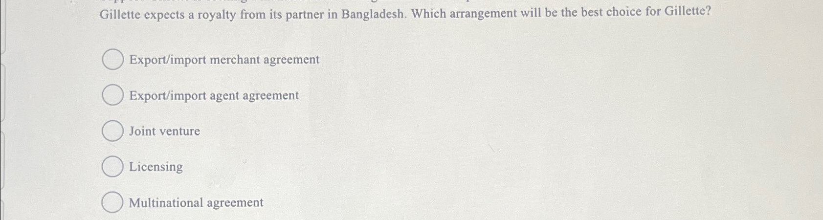 Solved Gillette expects a royalty from its partner in | Chegg.com
