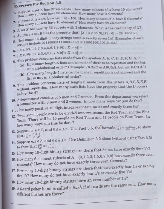 Solved 1. Suppose a set A has 37 elements. How many subsets | Chegg.com