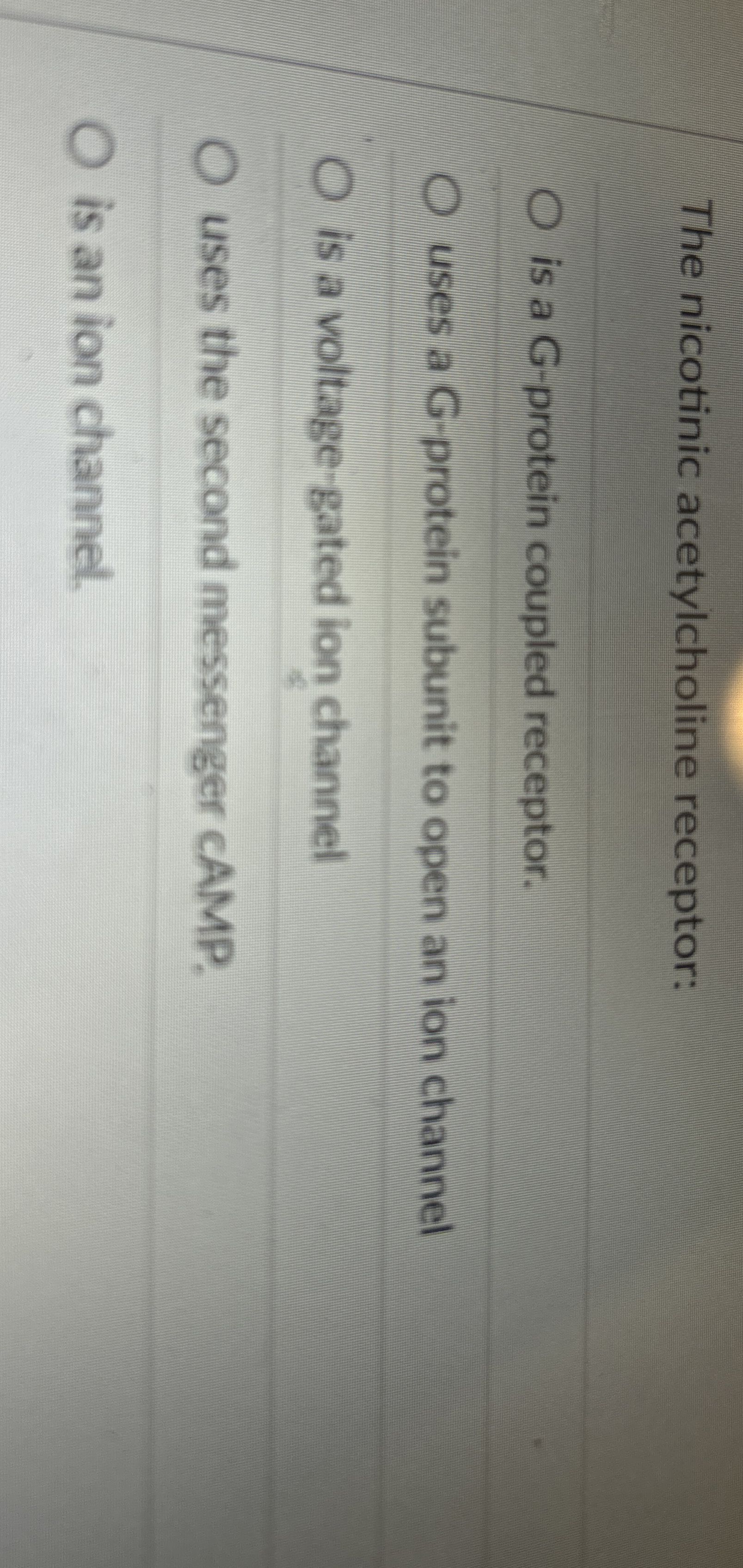 Solved The nicotinic acetylcholine receptor:is a G-protein | Chegg.com