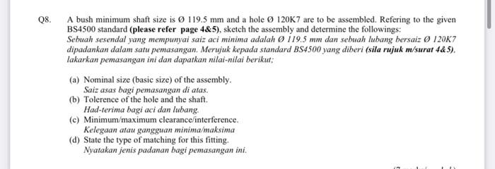 Solved A bush minimum shaft size is 0 119.5 mm and a hole 0 | Chegg.com