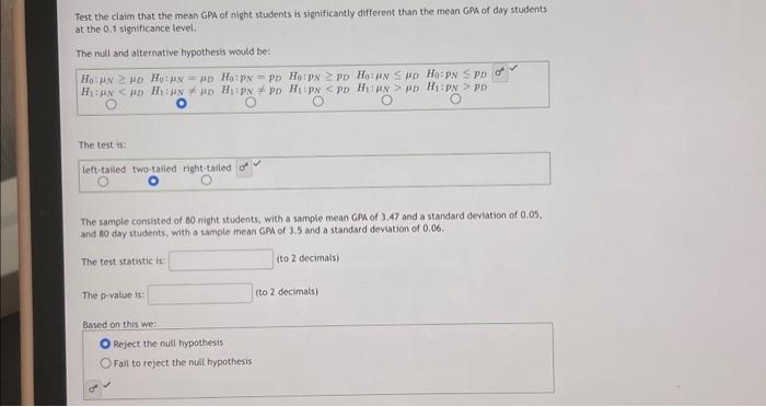 Solved The sample consisted of 80 night students, with a | Chegg.com