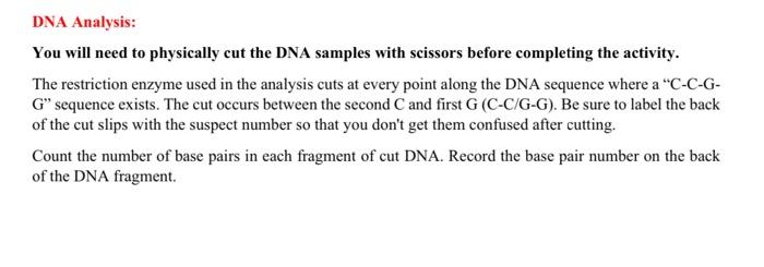 DNA Analysis: You will need to physically cut the DNA | Chegg.com