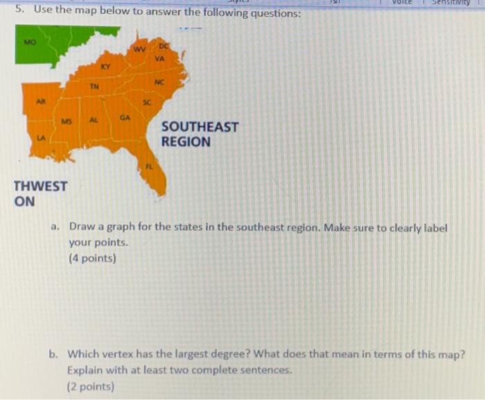 Solved 5. Use the map below to answer the following | Chegg.com