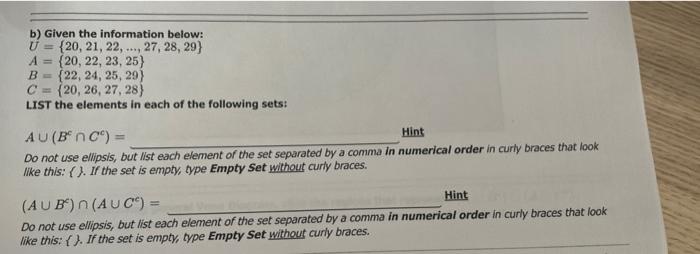 Solved 2) Let examples. U') and the set (AUB) n(AUC) using | Chegg.com