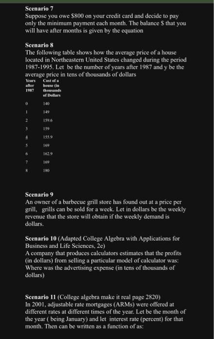 Scenario 1 (College algebra. Graphs and models 3du | Chegg.com