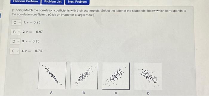 Solved (1 point) Match the correlation coefficients with | Chegg.com