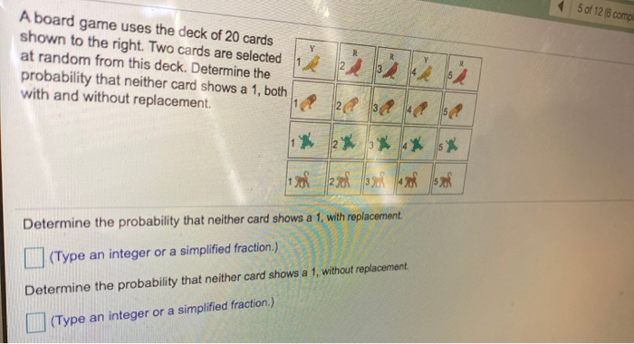 Solved 5 of 12 13 como A board game uses the deck of 20 | Chegg.com