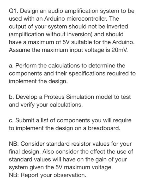 Solved NB: START BY LISTING THE COMPONENTS TO BE USED ON THE | Chegg.com