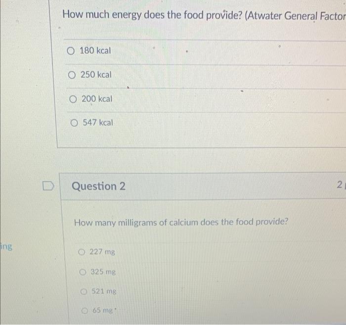 How much energy does the food provide? (Atwater | Chegg.com