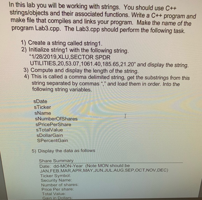 Solved In This Lab You Will Be Working With Strings You