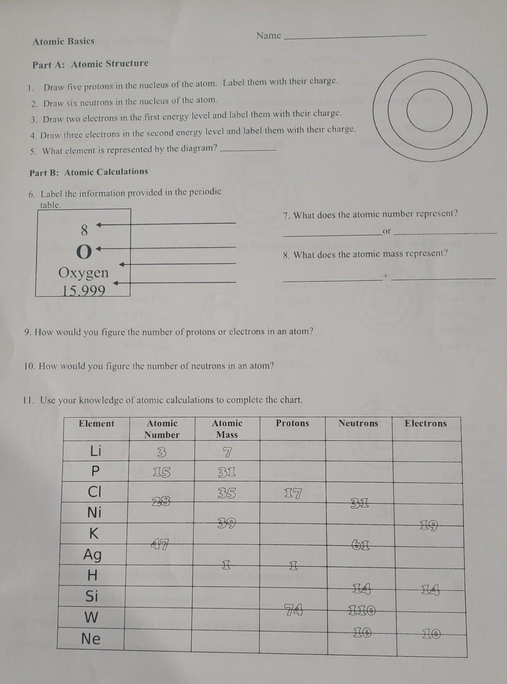 Solved Name Atomic Basics Part A Atomic Structure 1 Draw Chegg
