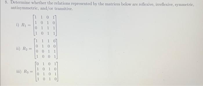 Solved 8. Determine whether the relations represented by the | Chegg.com
