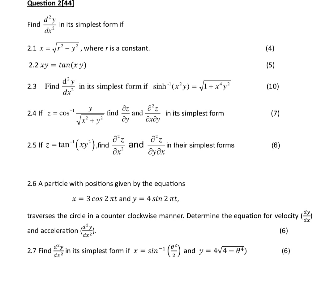Solved Question 2[44]Find d2ydx2 ﻿in its simplest form | Chegg.com