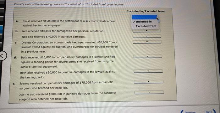 Solved Classify each of the following cases as "Included in" | Chegg.com