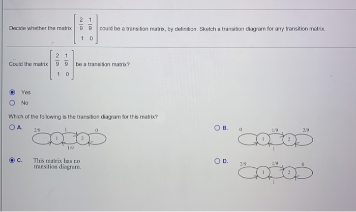 Solved Decide whether the matrix could be a transition | Chegg.com