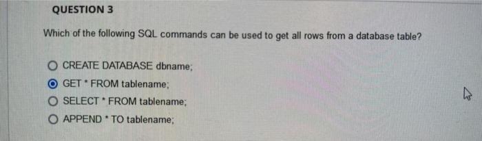 Solved Which of the following SQL commands can be used to | Chegg.com