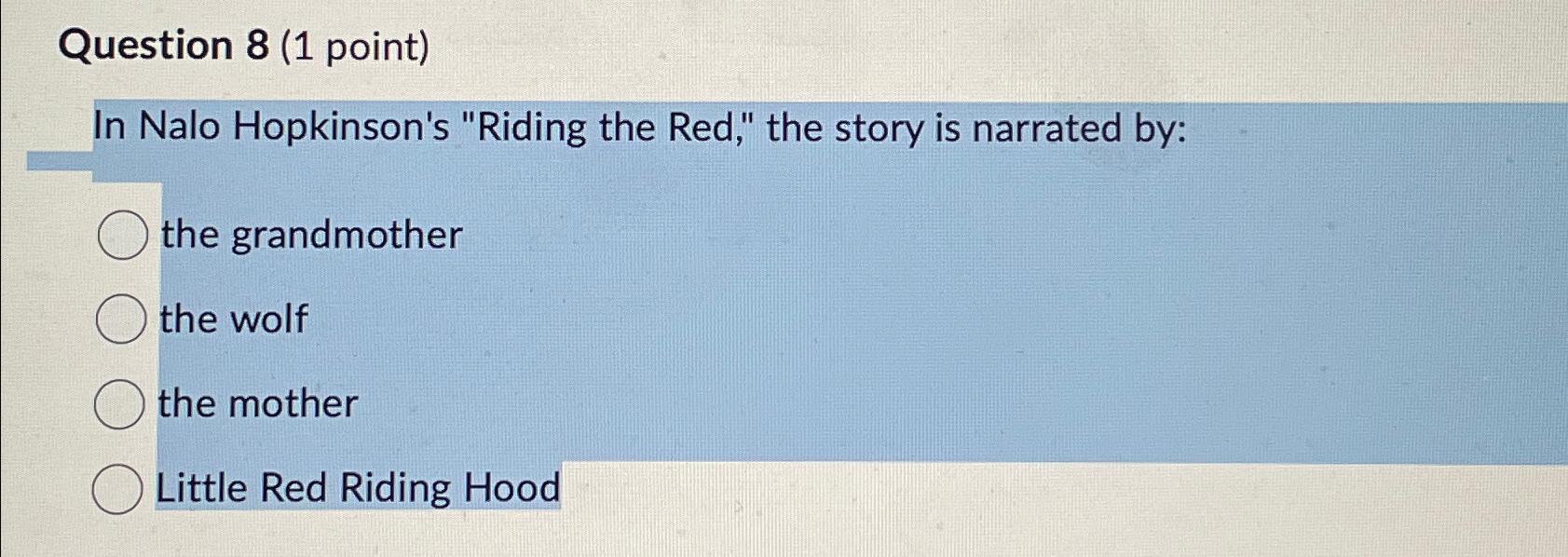 Solved Question 8 (1 ﻿point)In Nalo Hopkinson's "Riding the | Chegg.com
