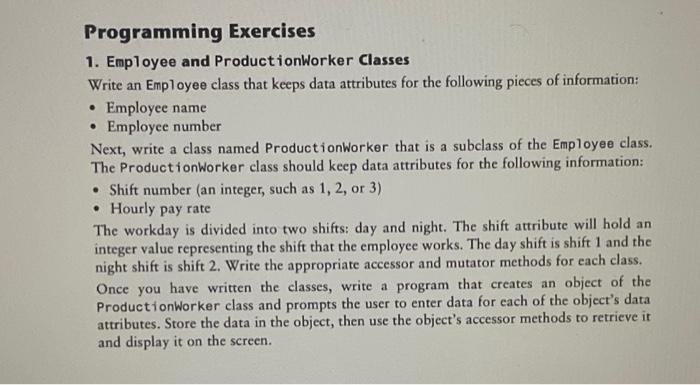 Solved Programming Exercises 1. Employee and | Chegg.com