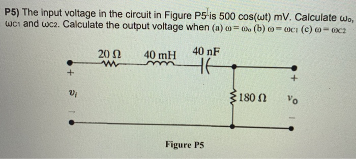 Solved P5) The input voltage in the circuit in Figure P5-is | Chegg.com
