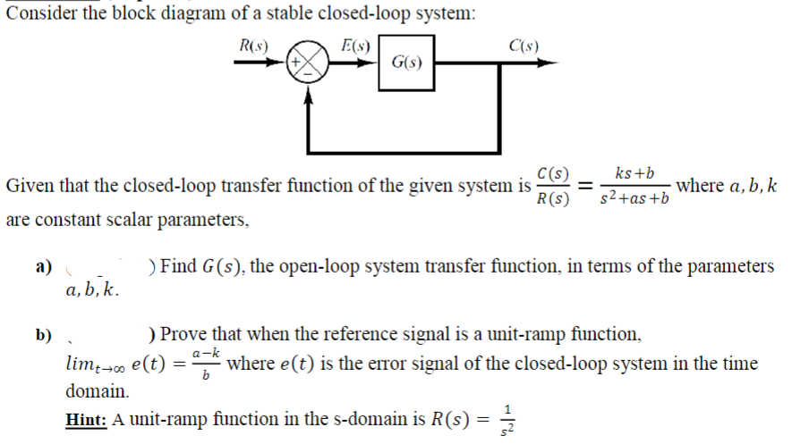 Solved Consider the block diagram of a stable closed-loop | Chegg.com