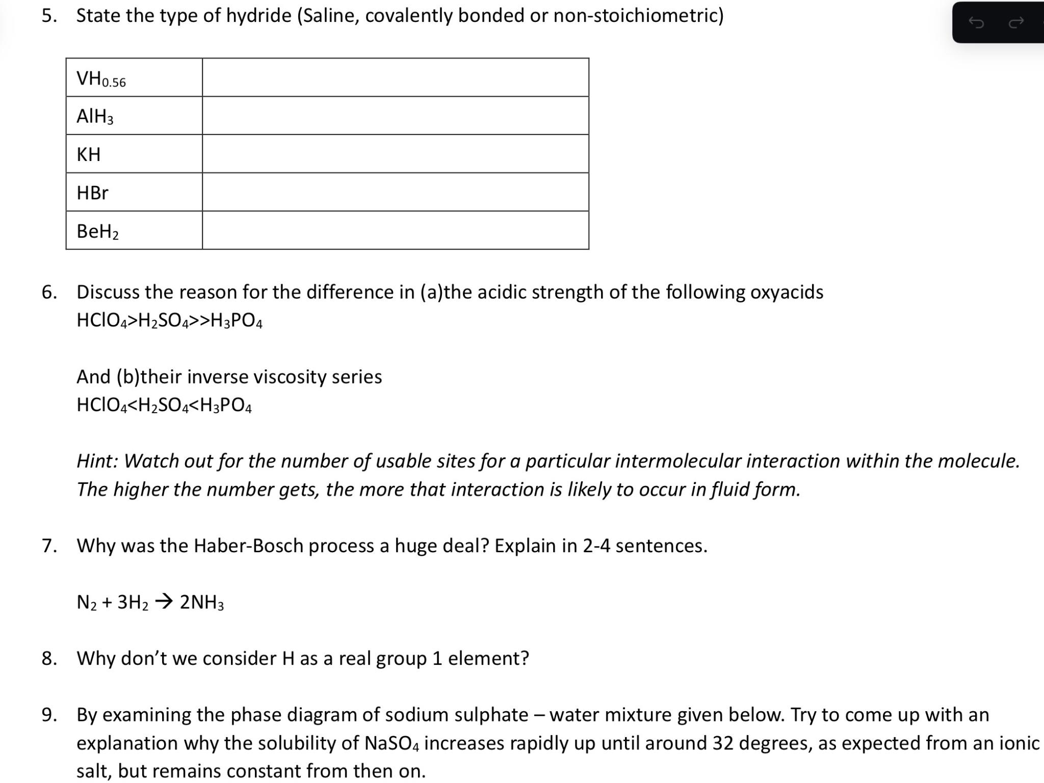 Solved State the type of hydride (Saline, ﻿covalently bonded | Chegg.com