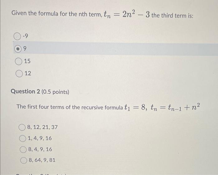 Solved Given the formula for the nth term, tn=2n2−3 the | Chegg.com