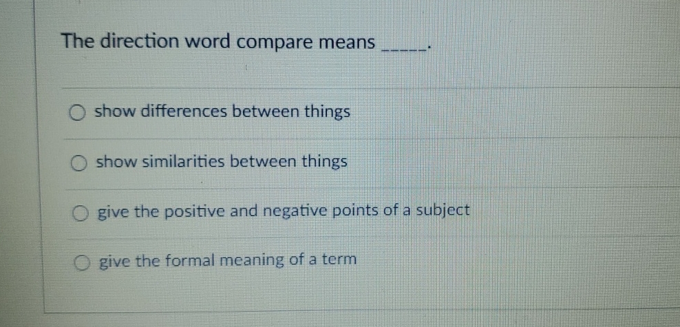 Solved The direction word compare meansshow differences | Chegg.com